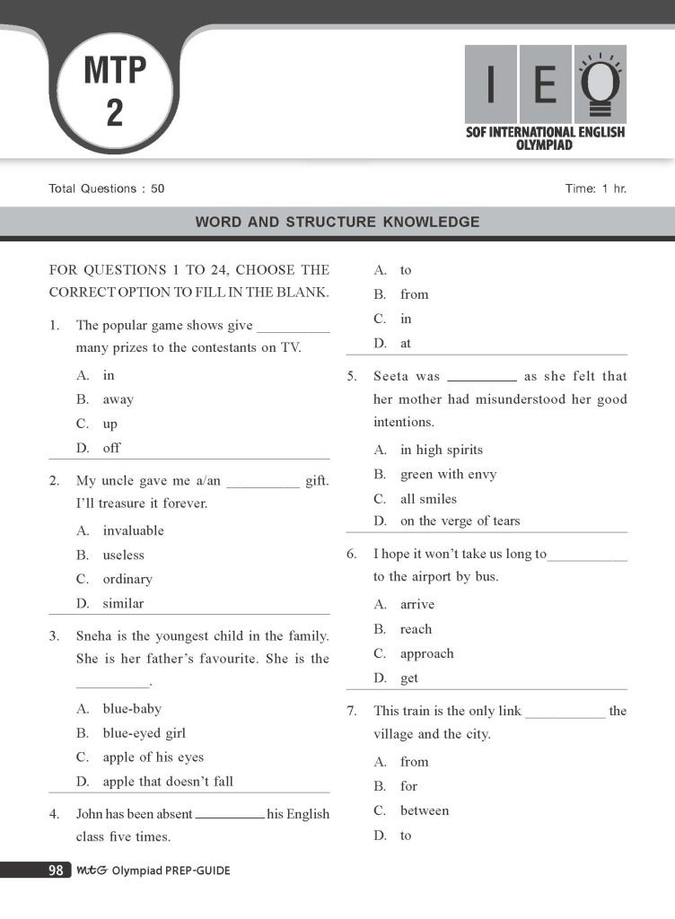 Olympiad Prep-Guide (OPG) Class 7 English (IEO) - Detailed Theory, Self ...