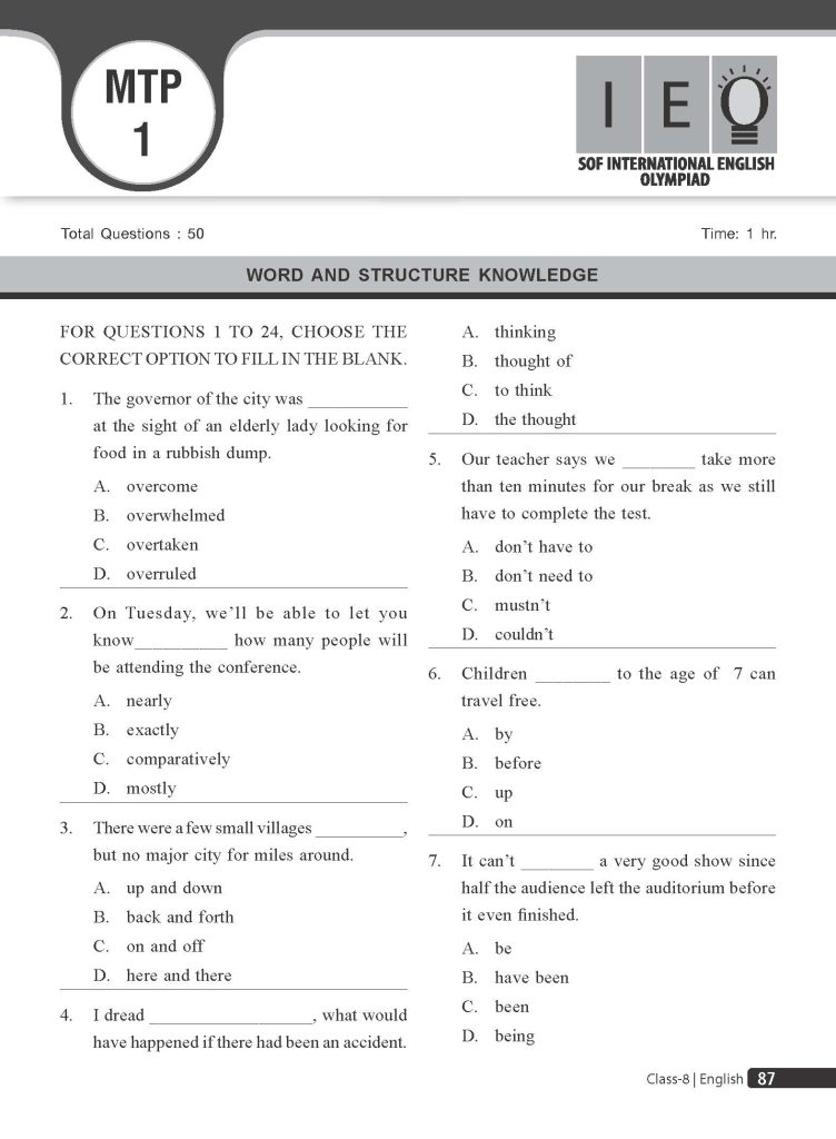 Olympiad Prep-Guide (OPG) Class 8 English (IEO) - Detailed Theory, Self ...