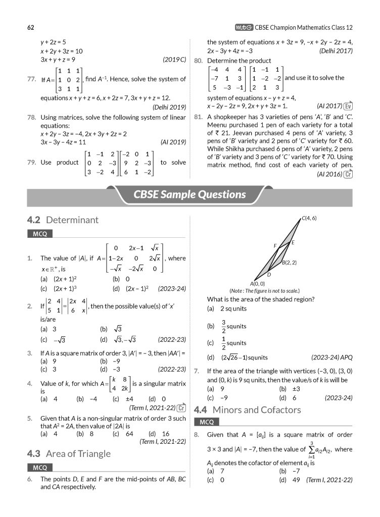 CBSE 10 Years Chapterwise Topicwise Solved Papers Class 12 Mathematics ...