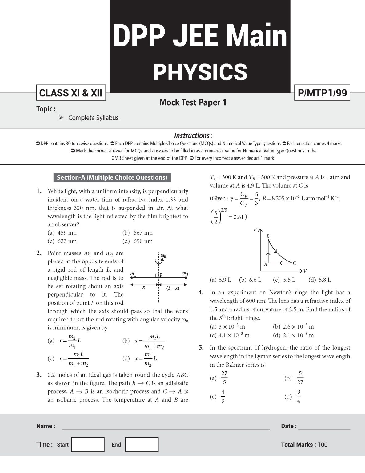 Chapterwise Topicwise DPP JEE Main Physics (Daily Practice Papers) With ...
