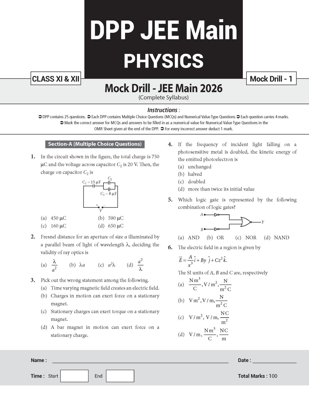 Chapterwise Topicwise DPP JEE Main Physics (Daily Practice Papers) With ...
