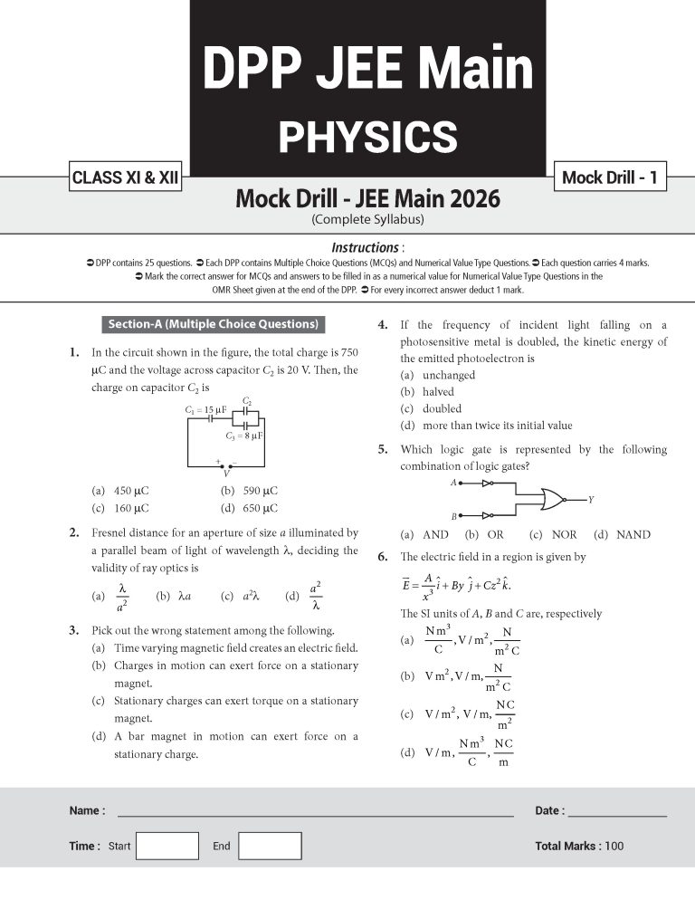 Chapterwise Topicwise DPP JEE Main Physics (Daily Practice Papers) With Solution Booklet - MTG ...