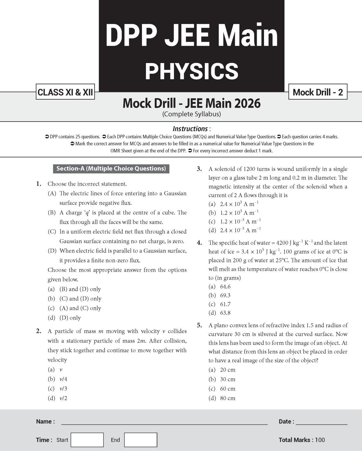 Chapterwise Topicwise DPP JEE Main Physics (Daily Practice Papers) With ...