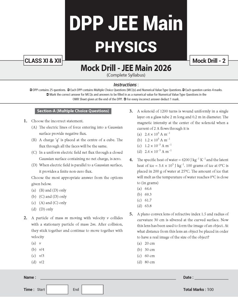 Chapterwise Topicwise DPP JEE Main Physics (Daily Practice Papers) With ...
