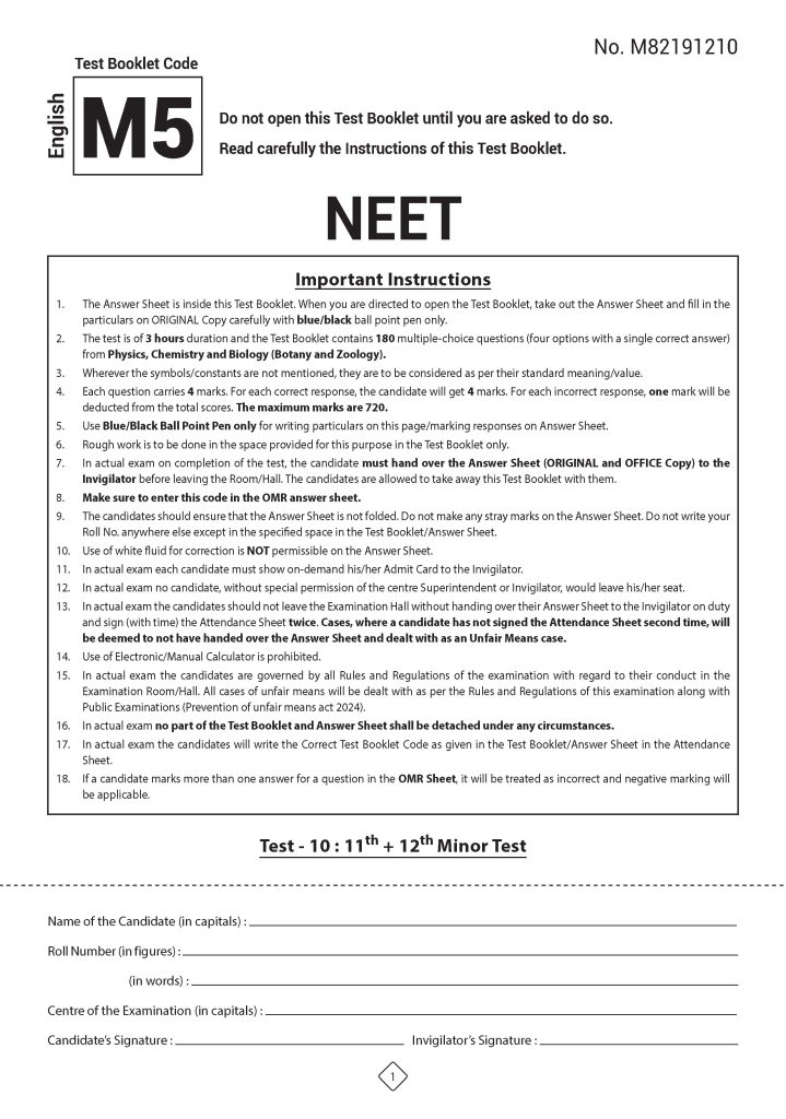 NTA NEET Home Test Series For 2026 Exam By NV Sir - MTG Learning Media